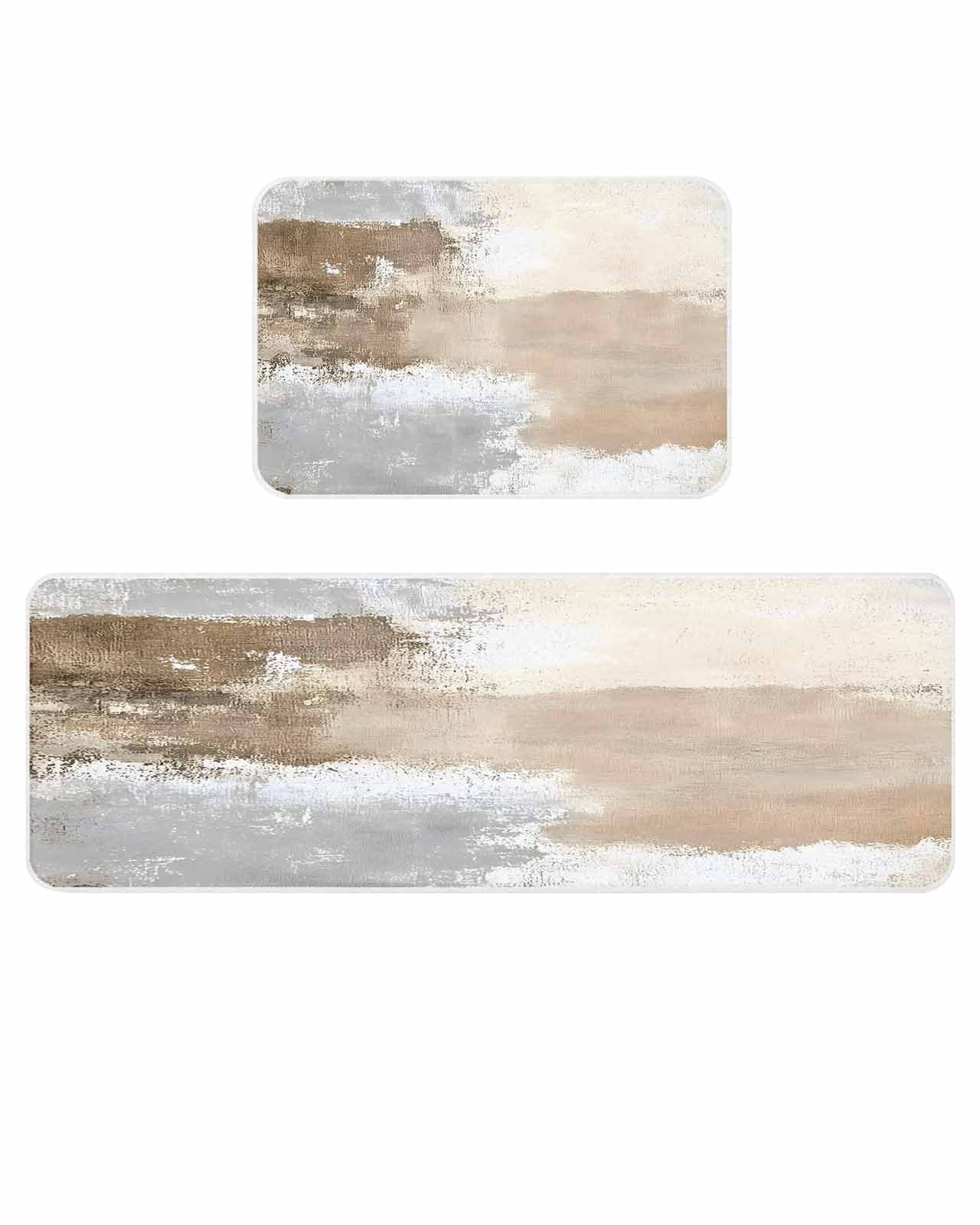 Brown Beige Kitchen Mats for Floor 2 Piece, Graffiti Art Abstract Color ...