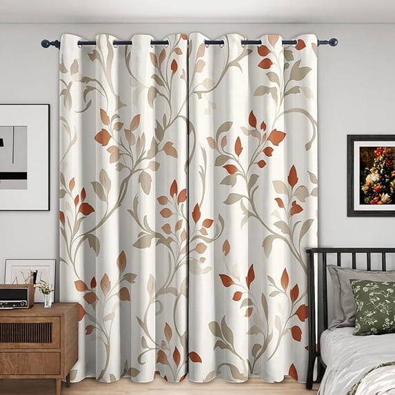Brown and Beige Leaf Blackout Curtains, Autumn Botanical Vine Window ...