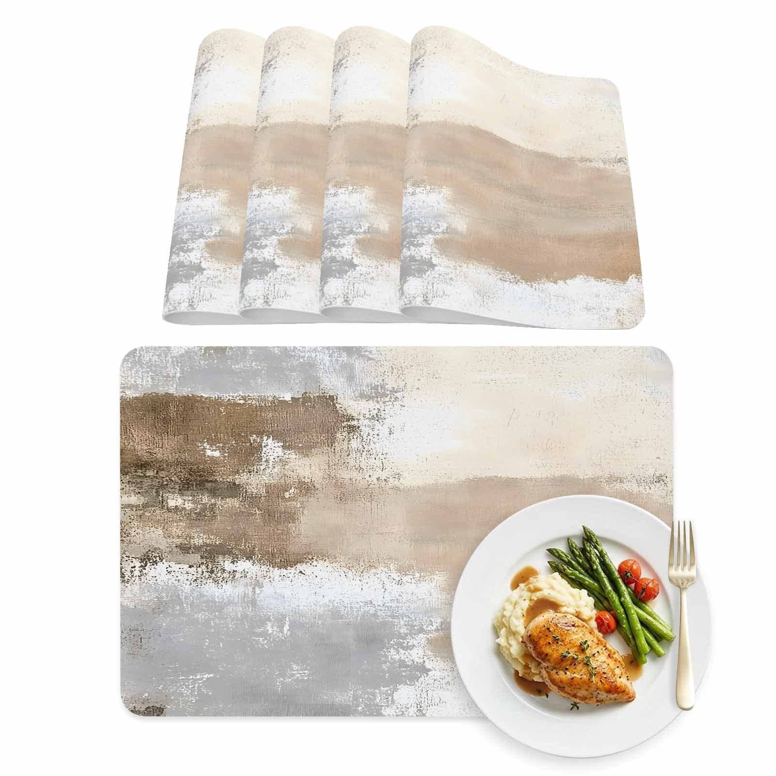 Brown Beige Leather Placemats Set of 4, 12x18 Inch, Graffiti Art ...
