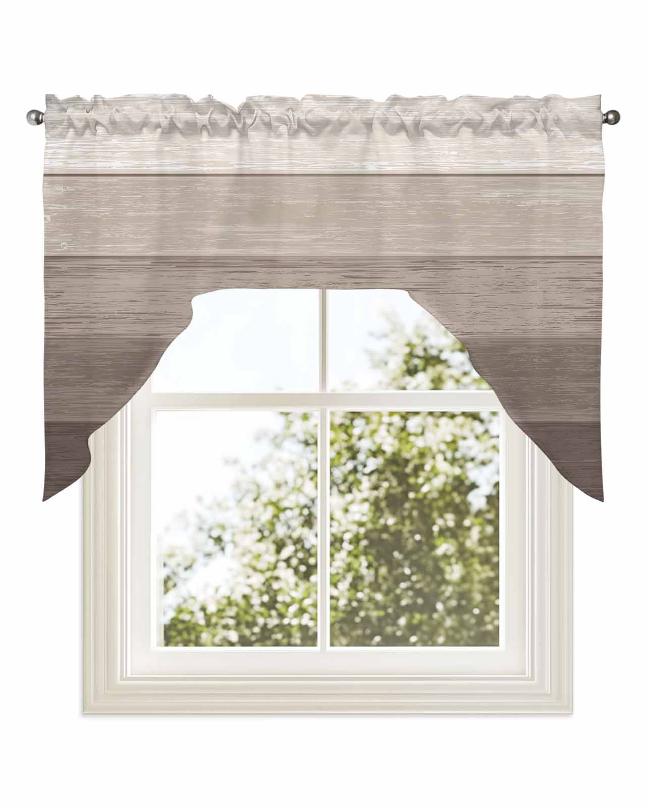 Brown Beige Ombre Kitchen Swag Valance for Window, Rod Pocket Short ...