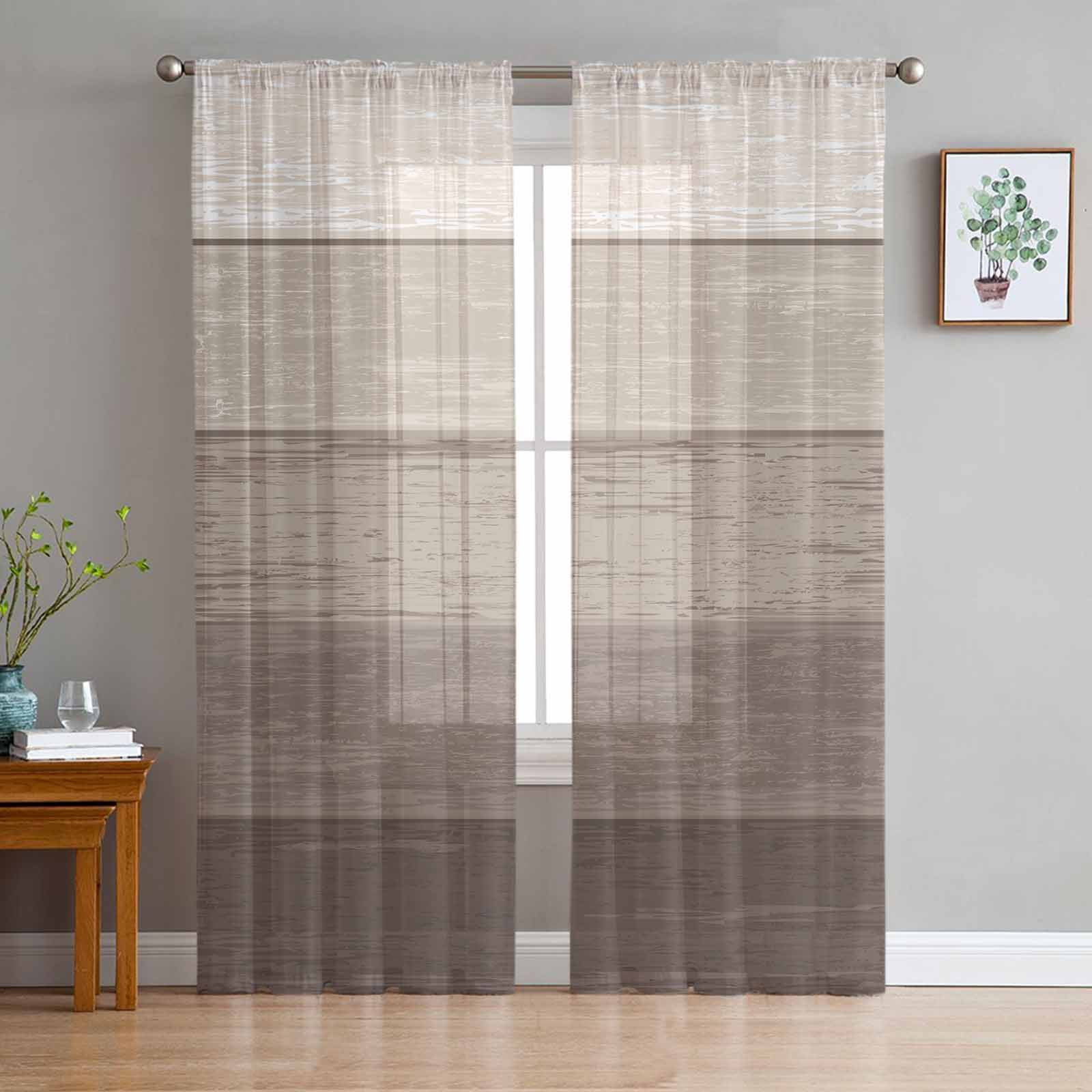 Brown Beige Ombre Sheer Curtains 108 Inch Length 2 Panels Set for ...