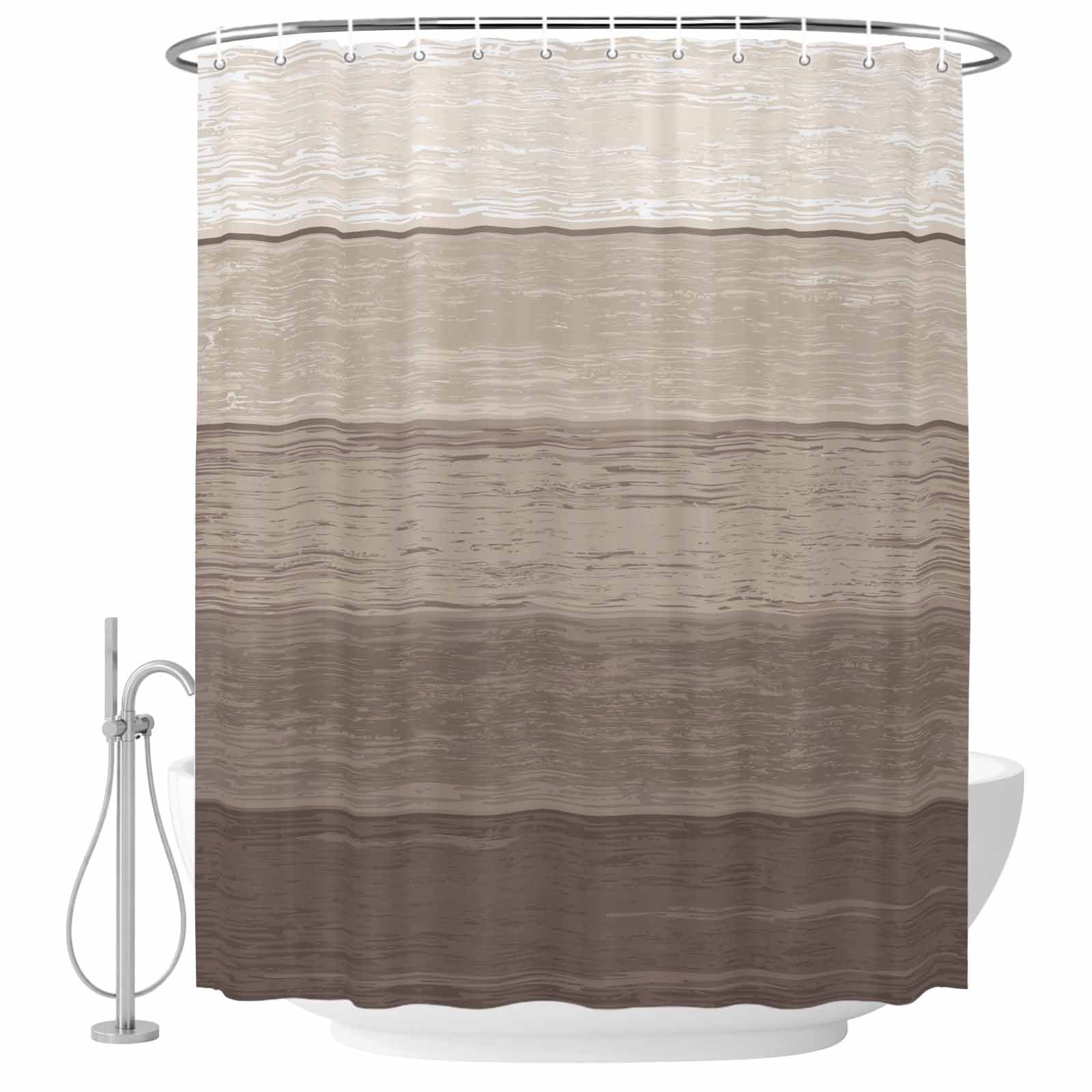 Brown Beige Ombre Shower Curtain, Farmhouse Vintage Wooden Striped ...