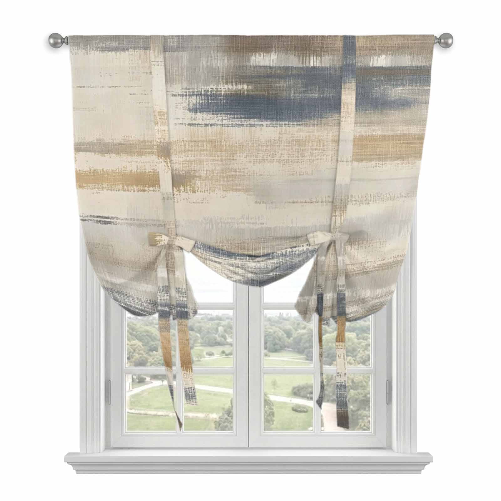 Brown Beige Ombre Tie Up Curtains for Window, Thermal Insulated Balloon ...