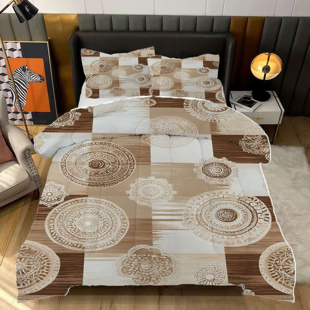 Brown Beige Patterned Rug Design Comforter Set Full Size Bedding Set ...