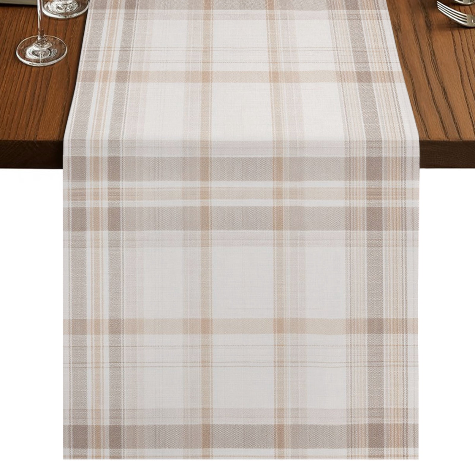 Brown Beige Plaid Burlap Cotton Table Runner 13x108 Inches Long ...