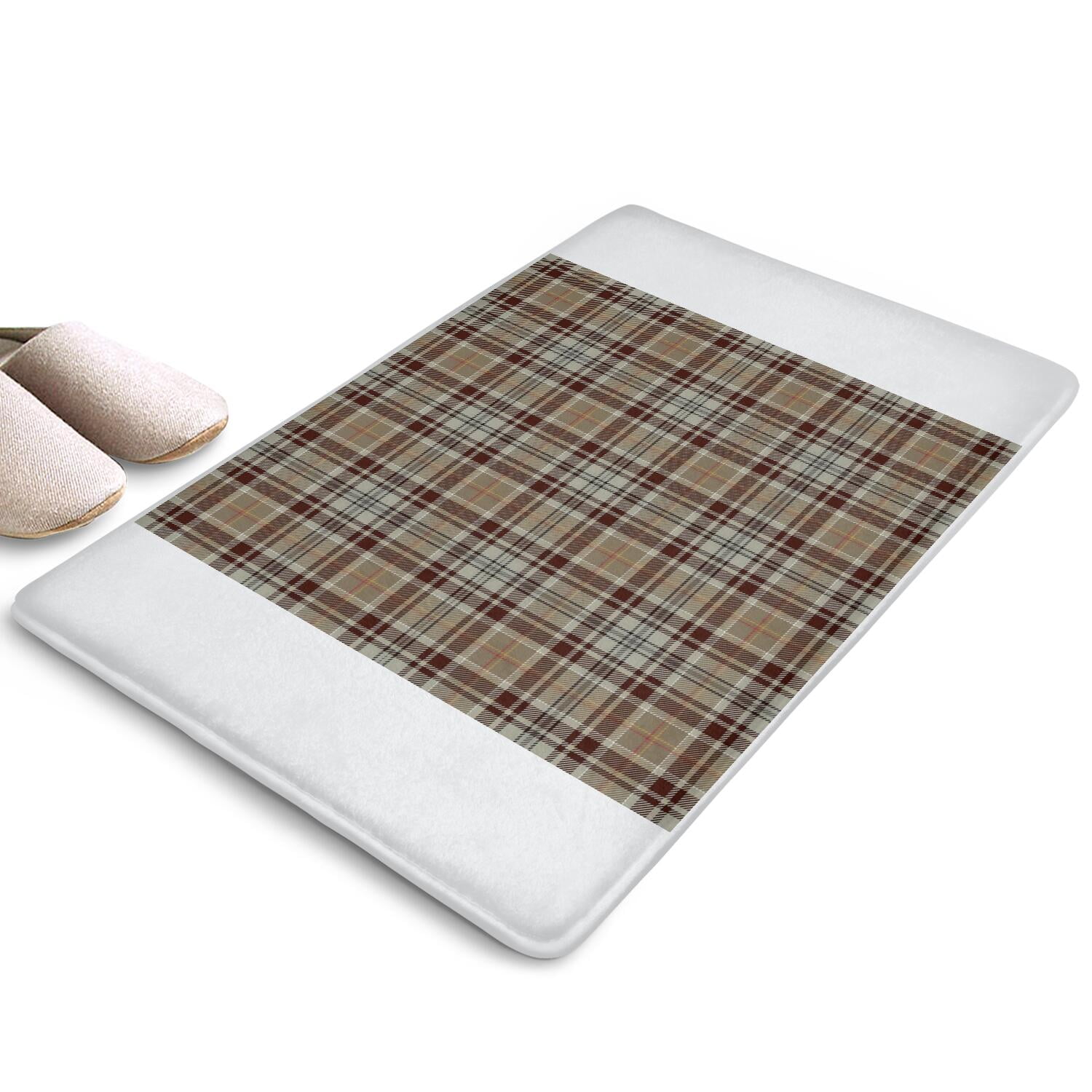 Brown Beige Plaid Checkered Flannel Non Slip Door Rugs,Washable Door ...