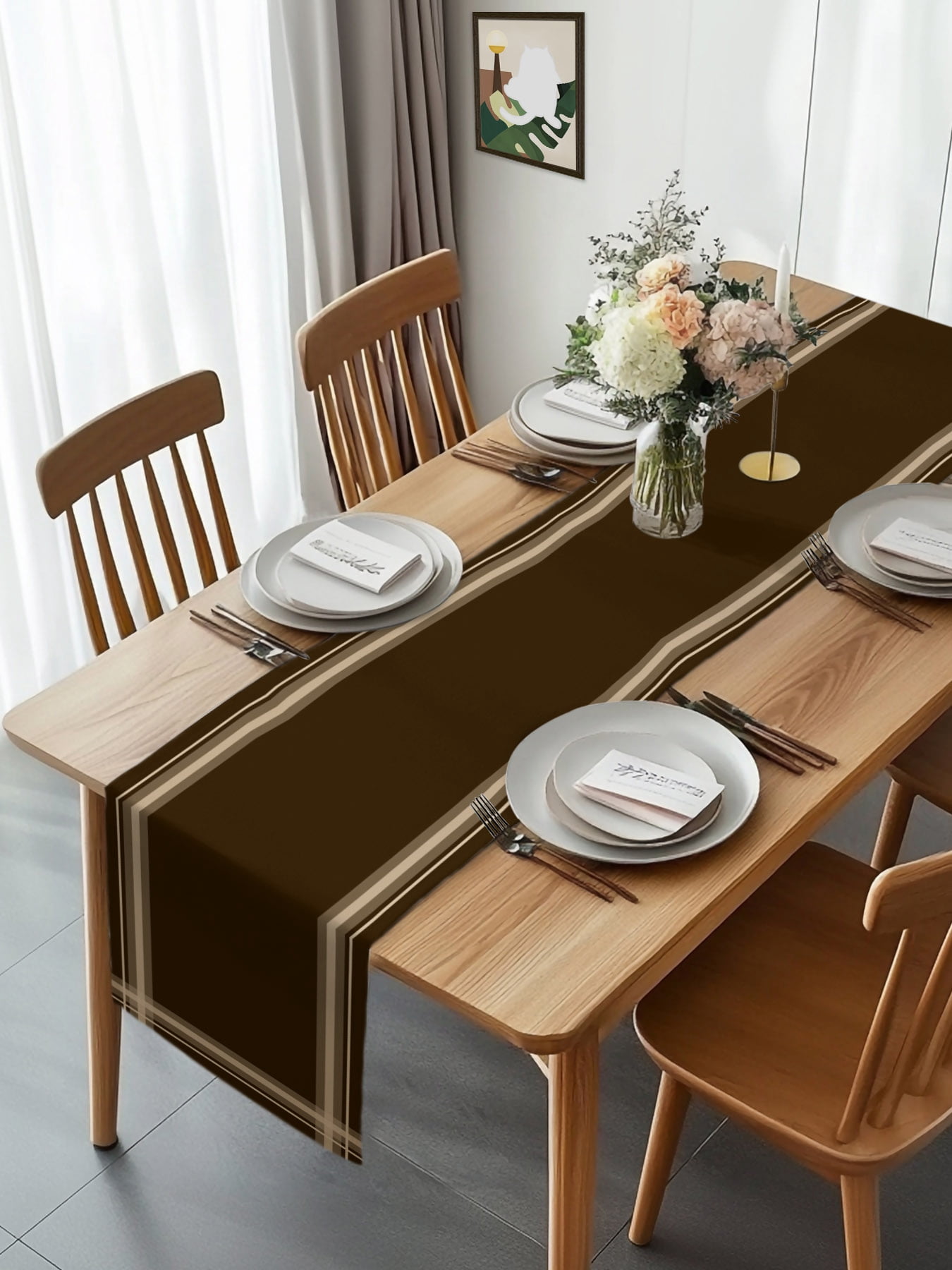 Brown and Beige Plaid Table Runner 90 Inches Long, Traditional Lattice ...