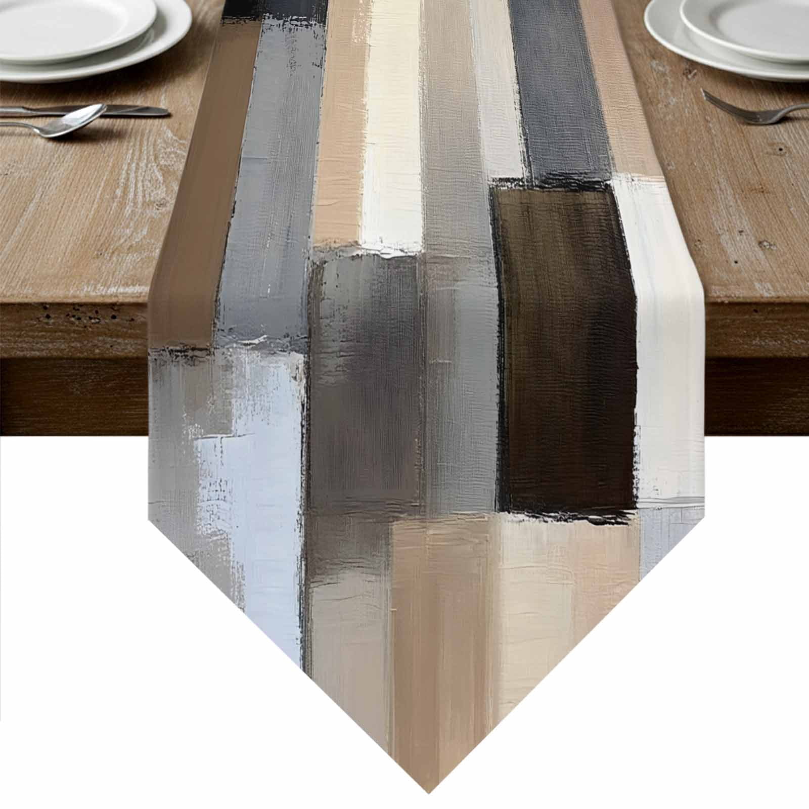 Brown Beige Plaid Table Runner Linen Burlap Table Runner 108 Inches ...