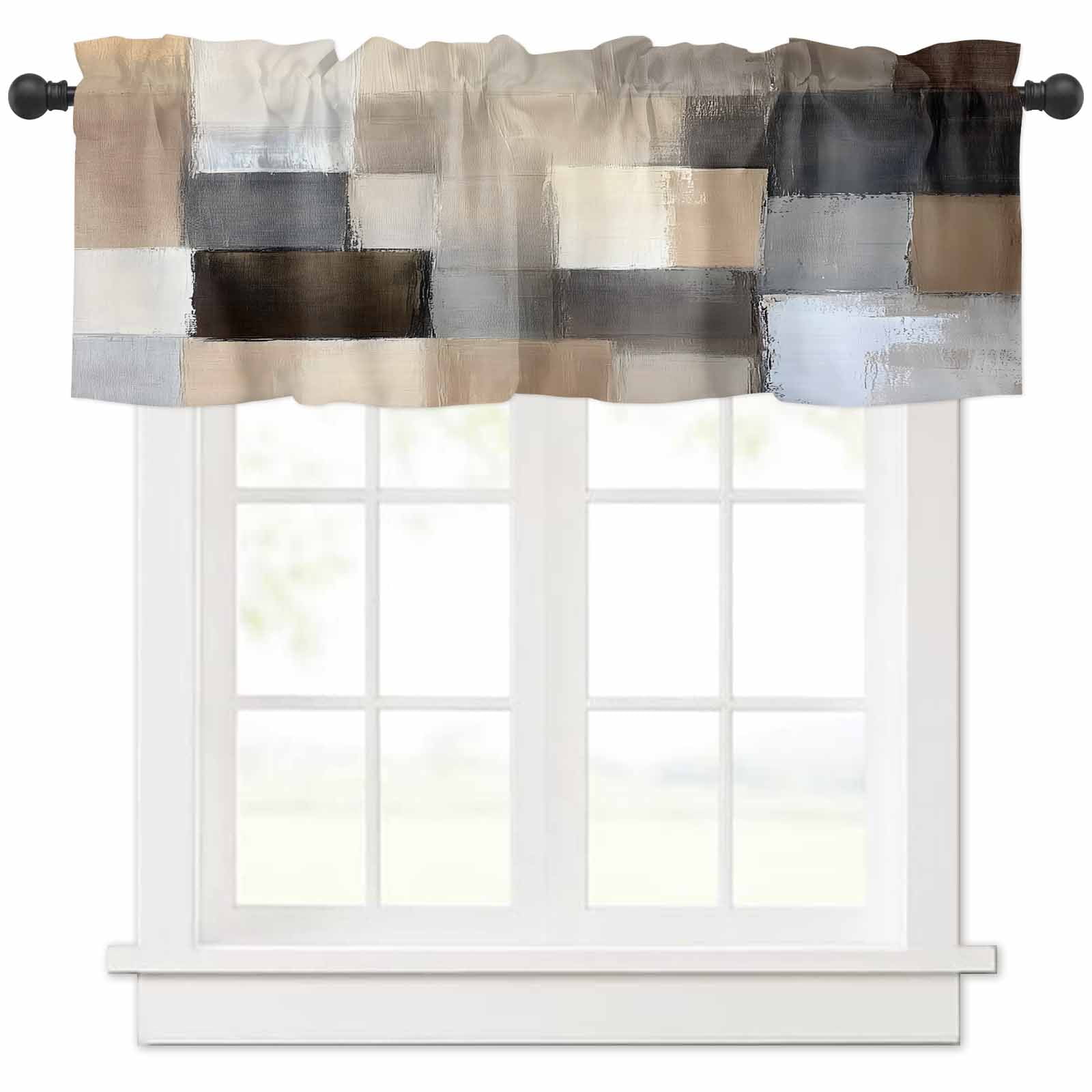 Brown Beige Plaid Valances for Windows Farmhouse Kitchen Curtains ...