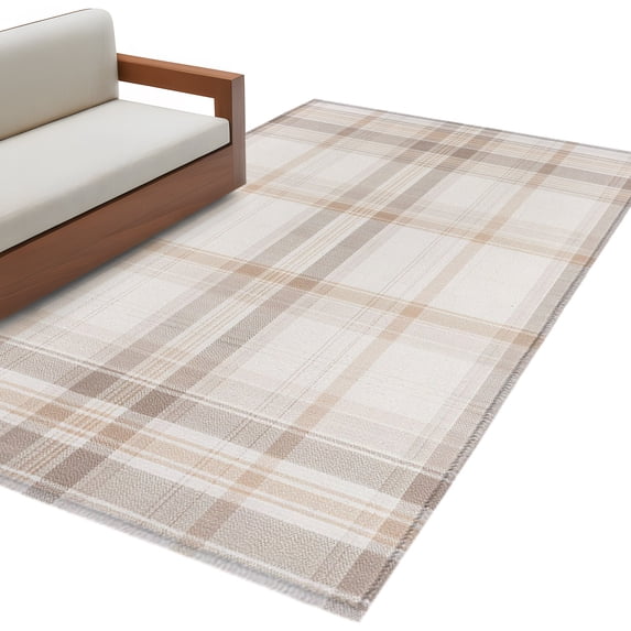 Brown Beige Plaid Washable Area Rugs 4'x6', Farmhouse Buffalo Checkered ...