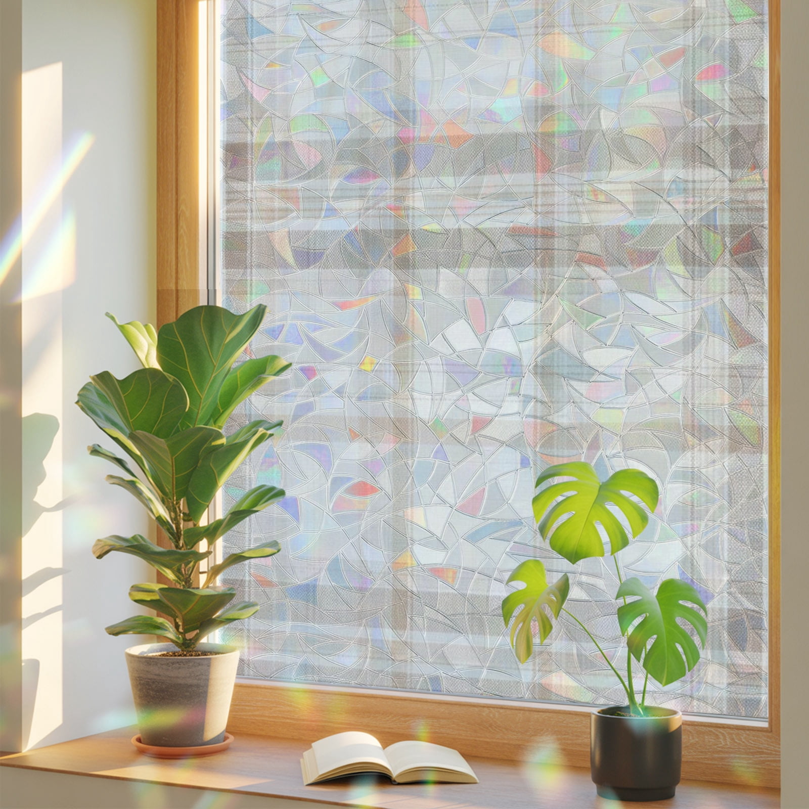 Brown Beige Plaid Window Privacy Film Rainbow Static Cling Stain Glass ...
