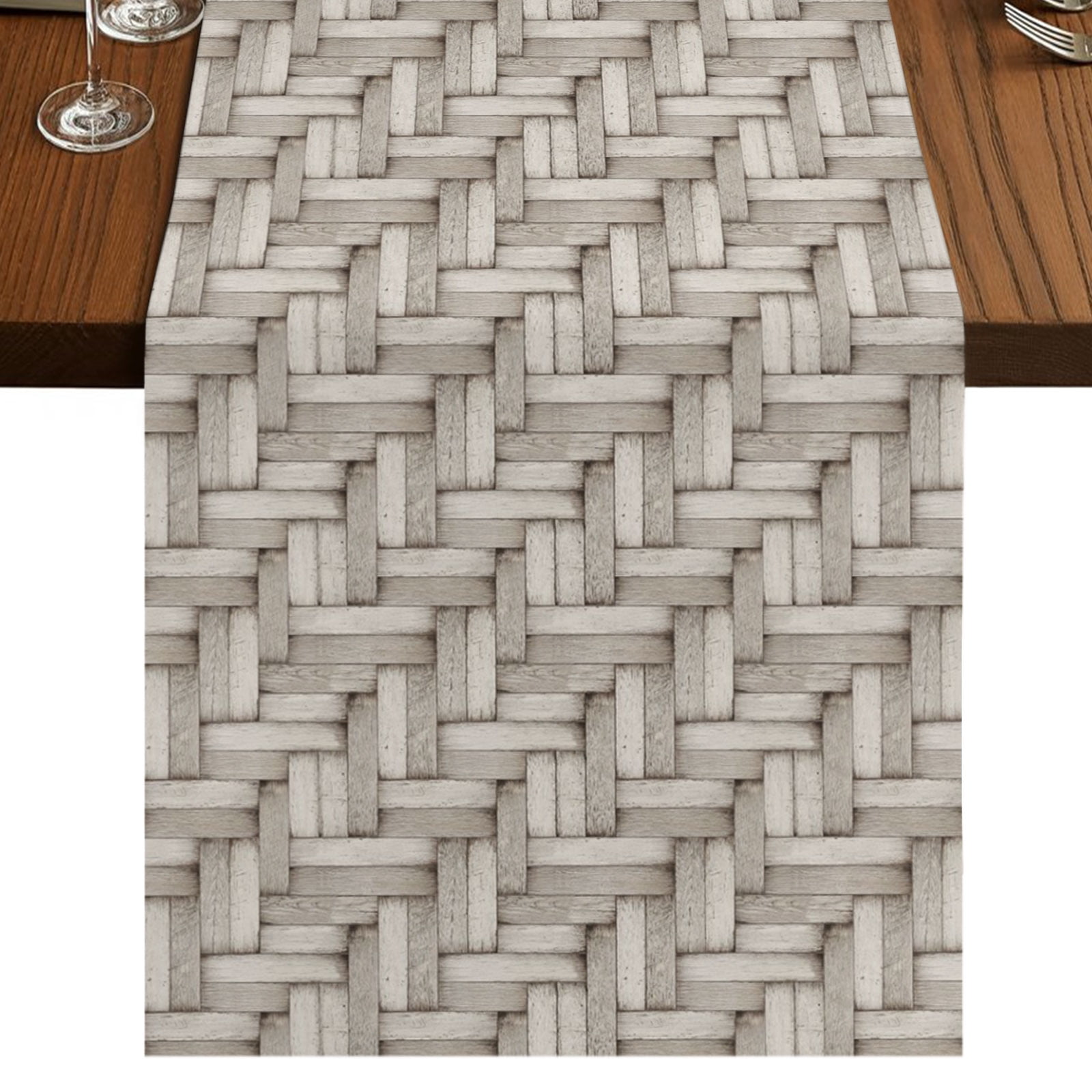 Brown Beige Rattan Burlap Cotton Table Runner 14x72 Inches Long ...