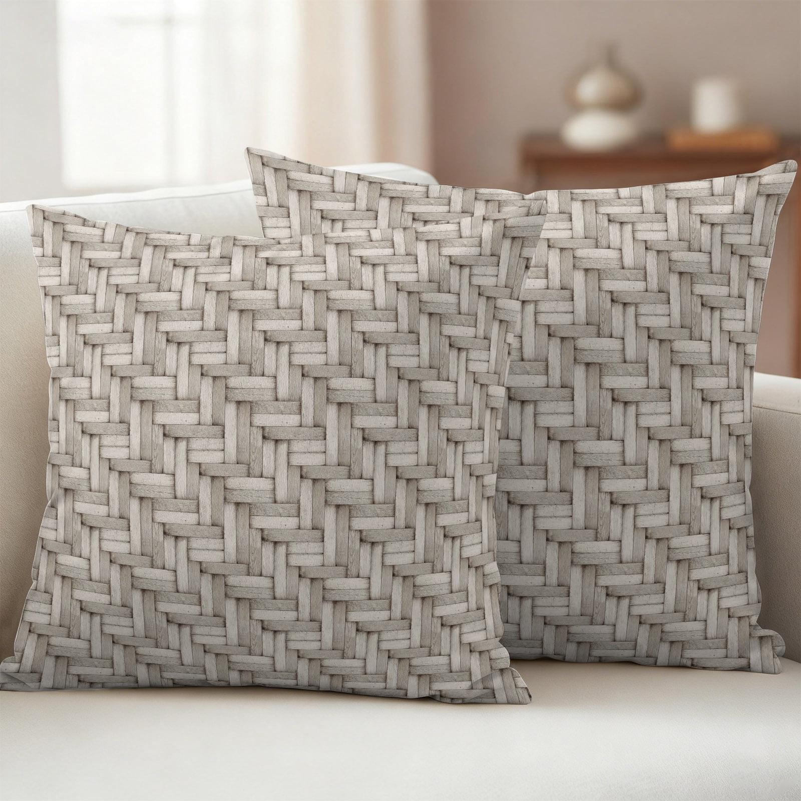 Brown Beige Rattan Outdoor Waterproof Throw Pillow Covers 18x18 Set of ...