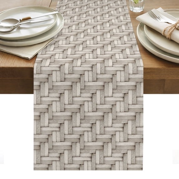 Brown Beige Rattan Table Runner Farmhouse Vintage Wicker Texture ...