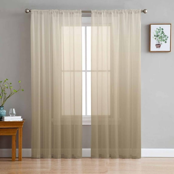 Brown Beige Sheer Curtains 72 Inch Length 2 Panels Set for Living Room ...
