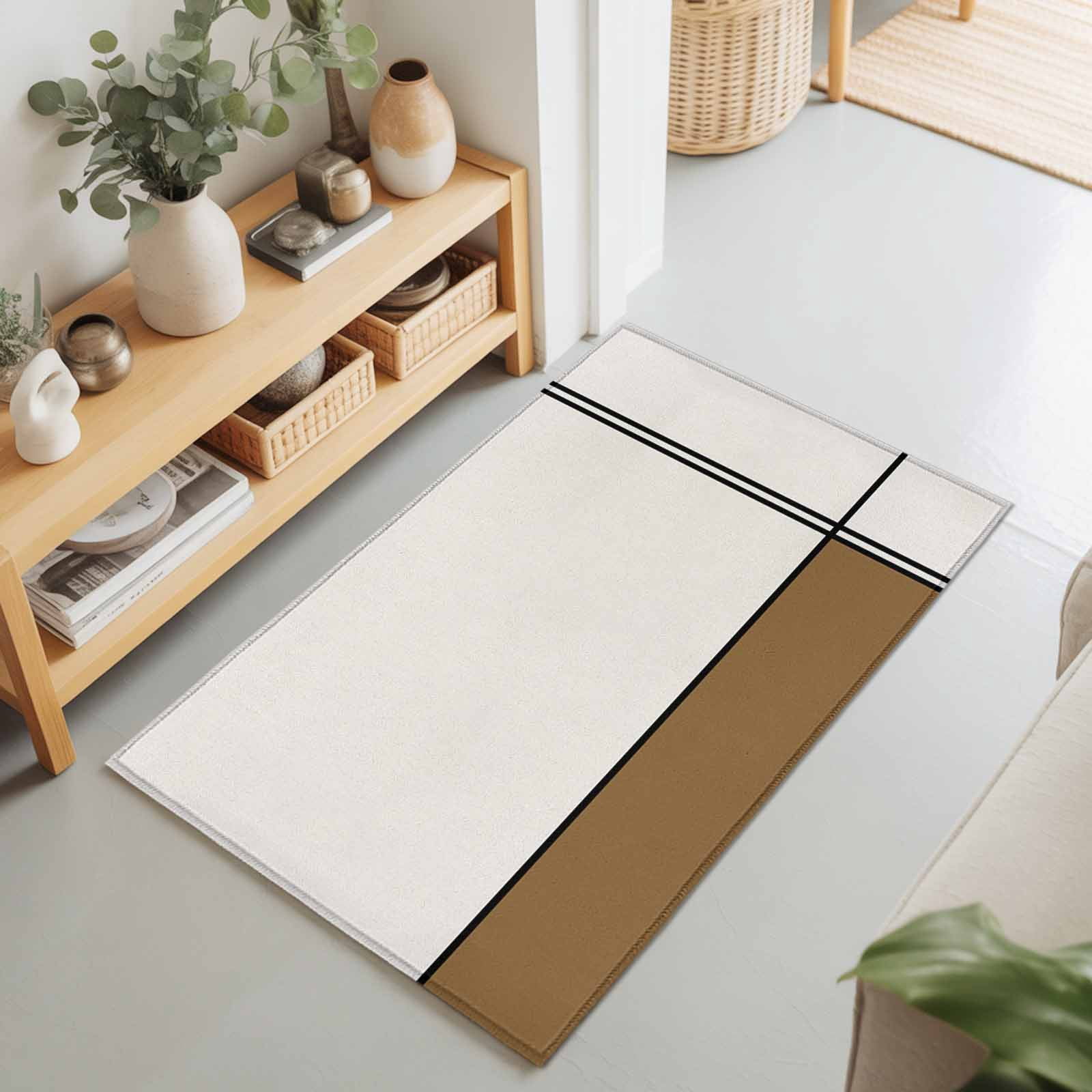 Brown Beige Splicing Color Block Art Rectangle Rug 2'x3' Abstract Line ...