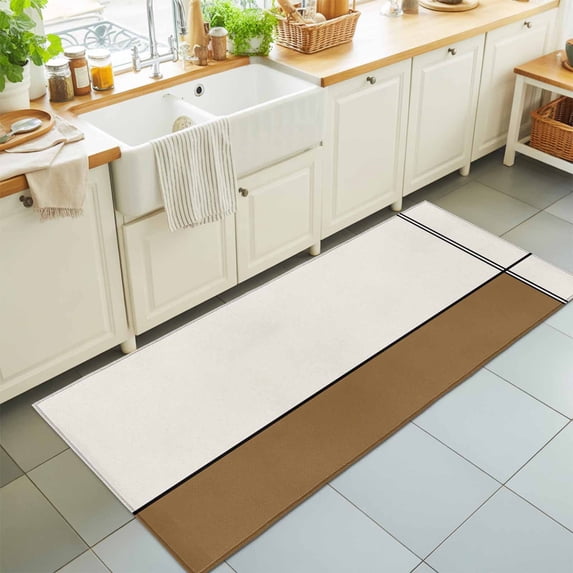 Brown Beige Splicing Color Block Art Rectangle Rug 2'x6' Abstract Line ...