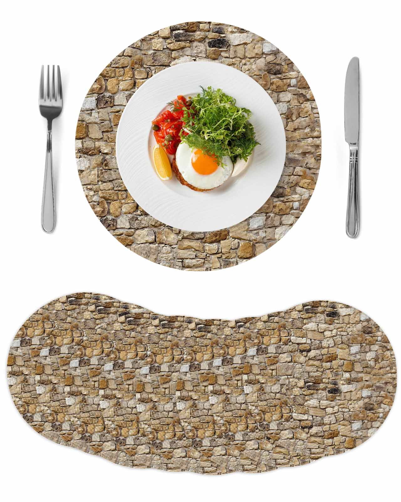 Brown Beige Stones Round 13 Inch Placemats Set of 8, Farmhouse Stones ...
