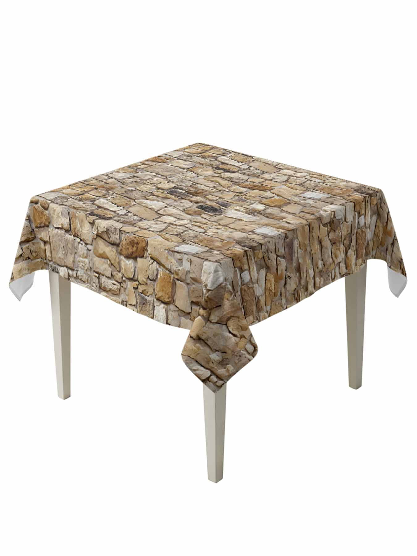 Brown Beige Stones Suqare Tablecloth - 60 x 60 Inch, Farmhouse Stones ...
