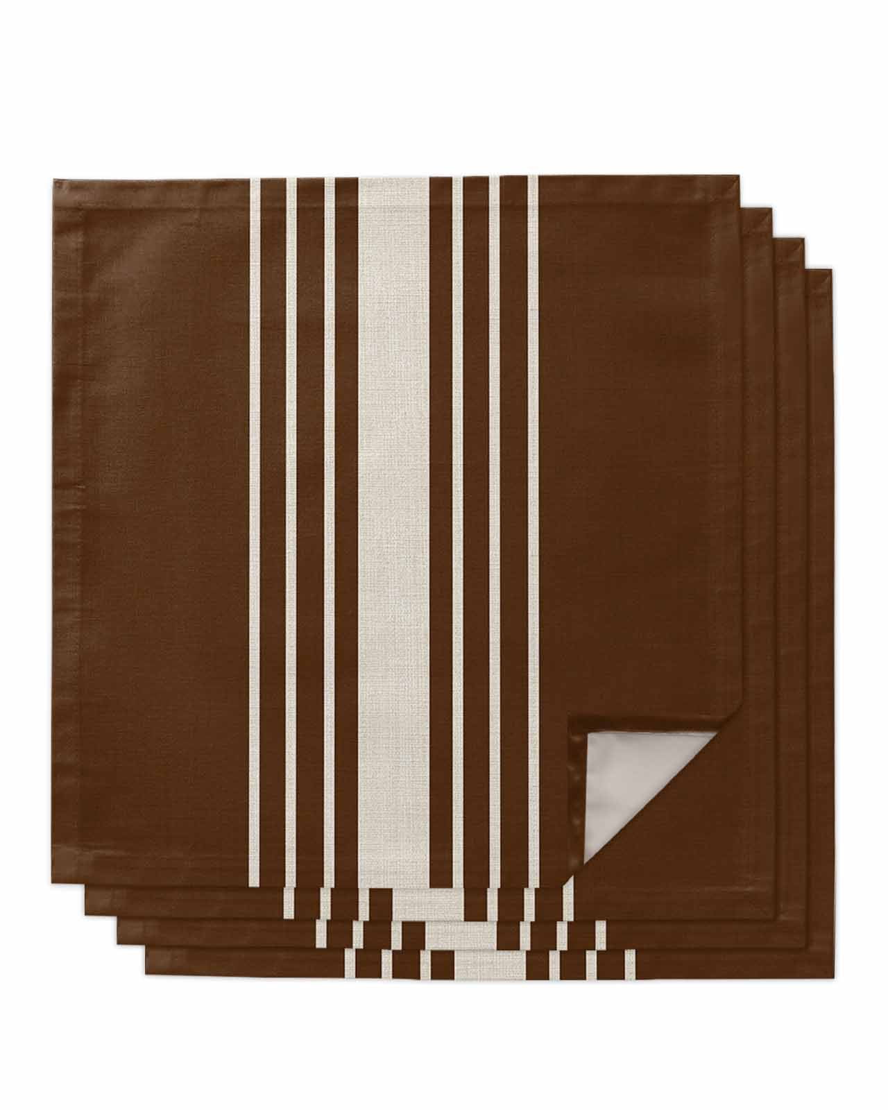 Brown Beige Striped Cloth Napkins Set of 4 Reusable Dinner Napkins ...