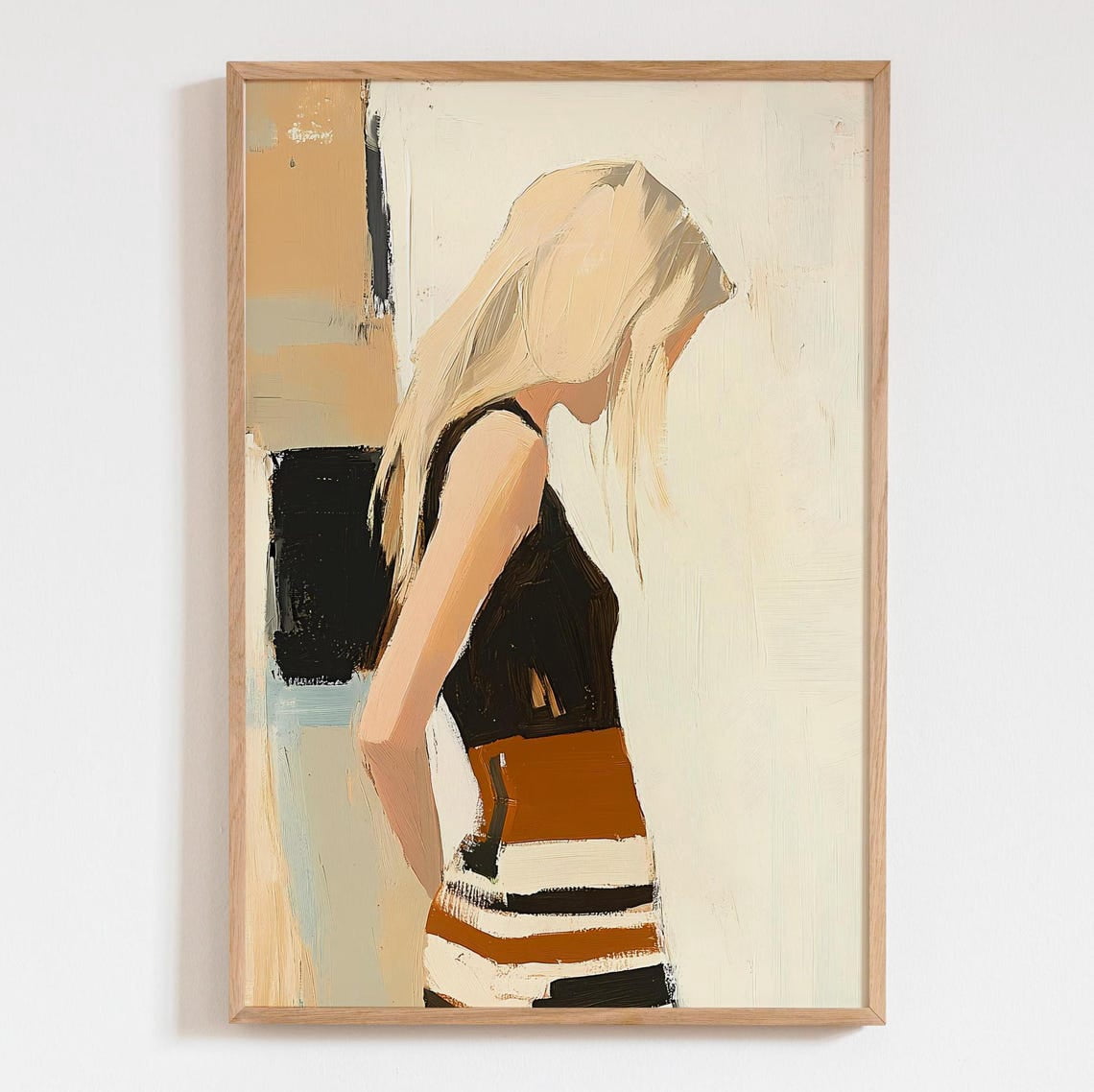 Brown Beige Striped Clothes Art Neutral Modern Acrylic Muted Women Wall ...