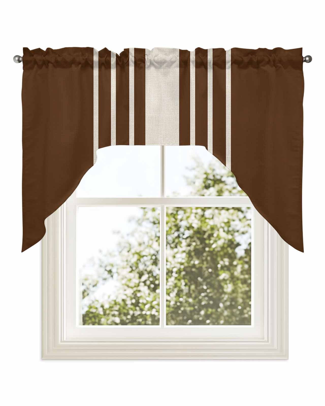 Brown Beige Striped Kitchen Curtains Swag Valance for Windows/Bathroom ...