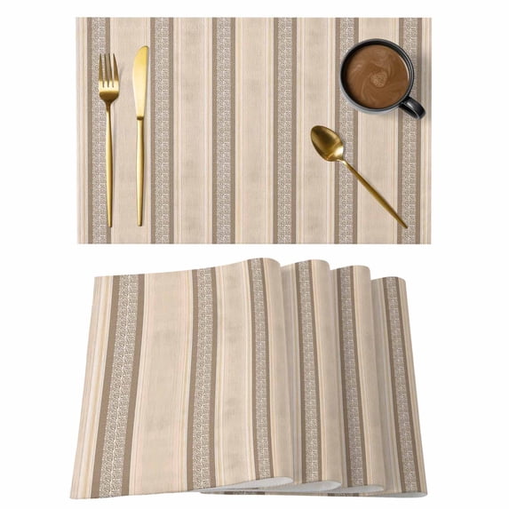 Brown Beige Striped Placemats Set of 2, Cotton Linen Fabric Place Mats ...