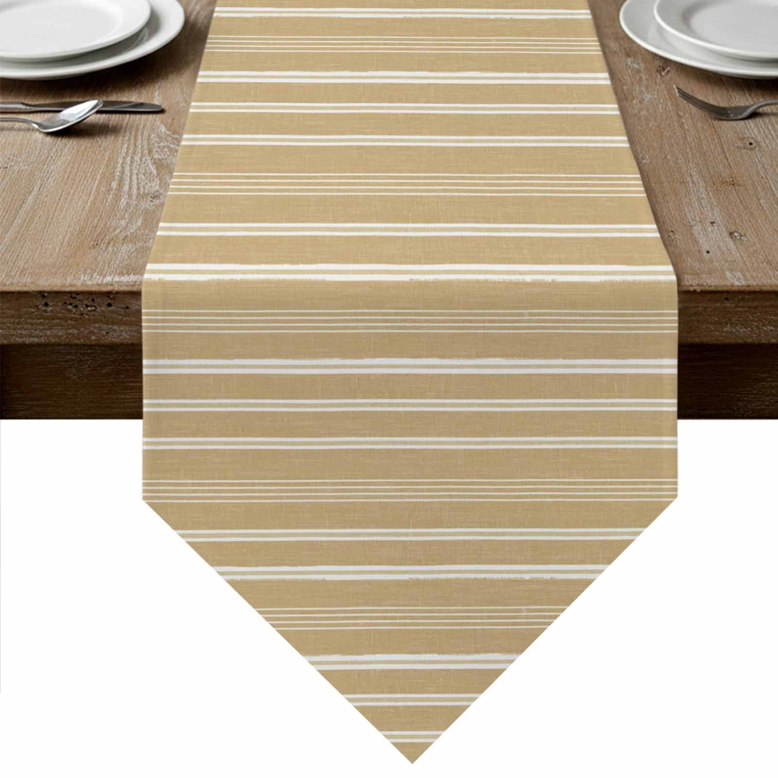 Brown Beige Striped Table Runner Linen Burlap Table Runner 108 Inches ...