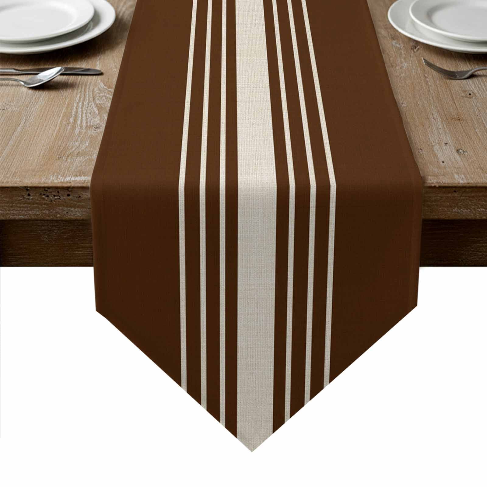 Brown Beige Striped Table Runner Linen Burlap Table Runner 60 Inches ...