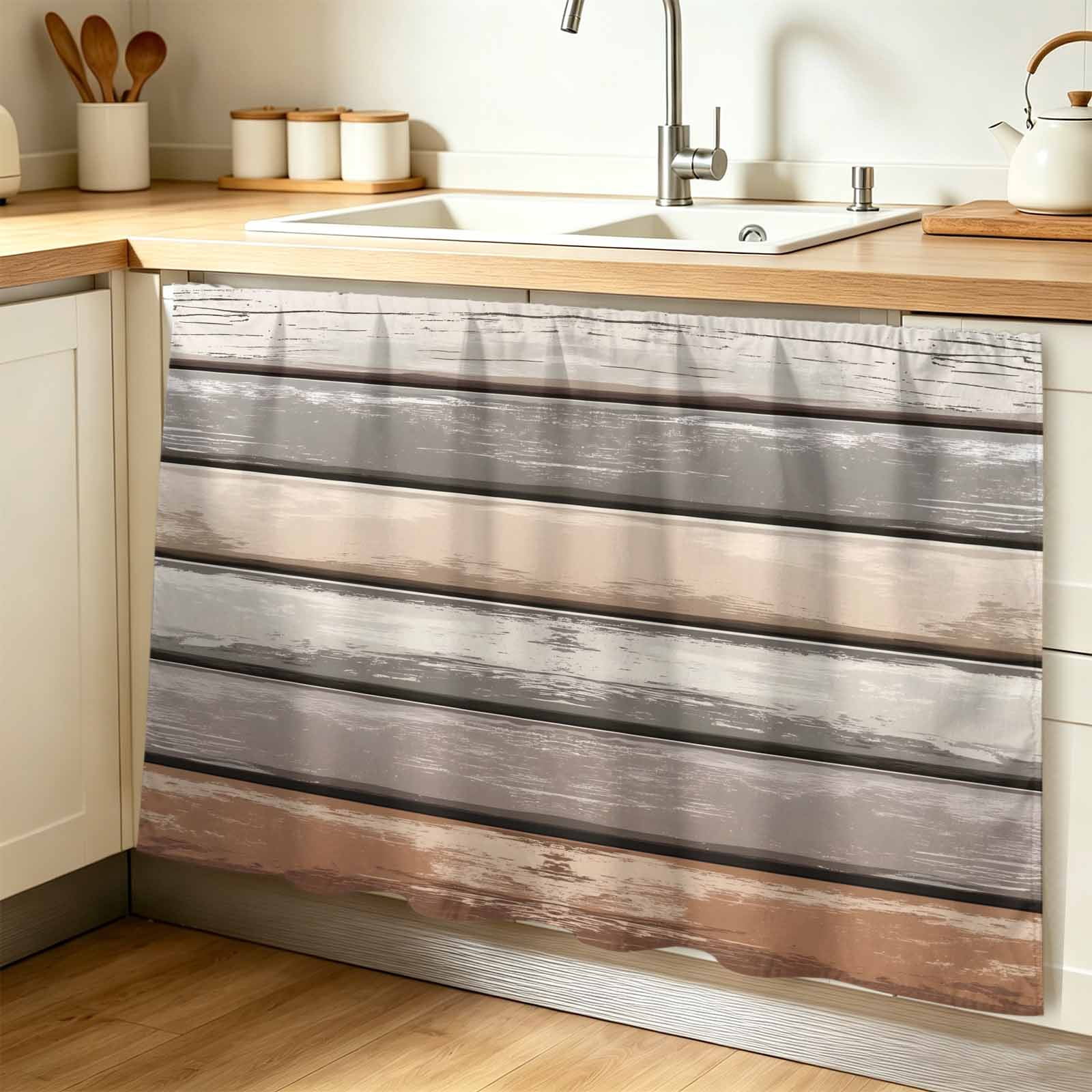 Brown Beige Stripes Cabinet Curtain 32"Wx55"L,Dustproof Pantry Door ...