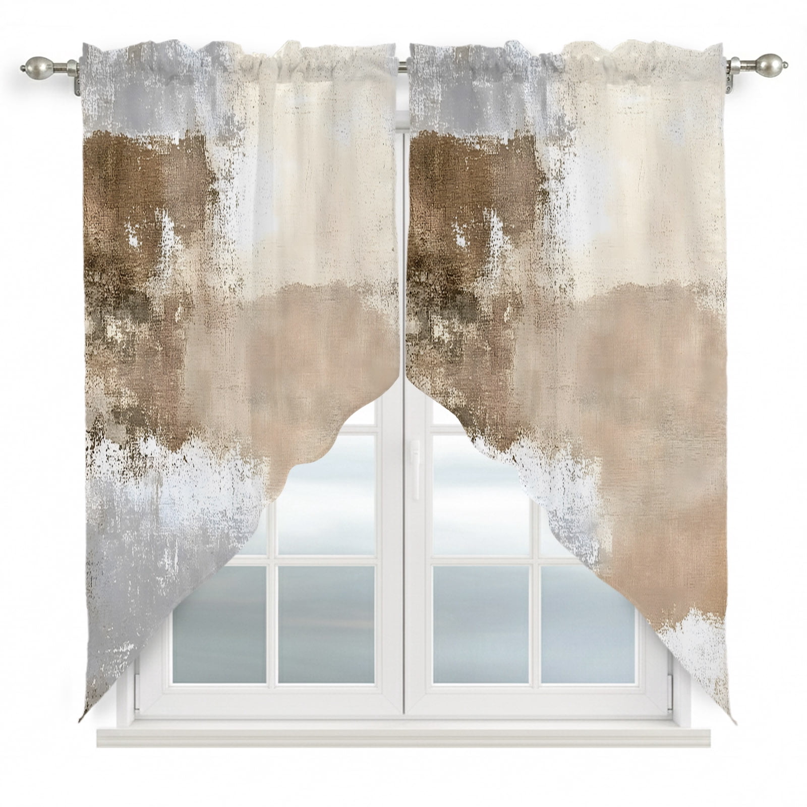 Brown Beige Swag Curtain Valance for Window 2 Panels Graffiti Art ...