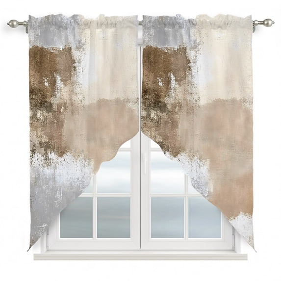 Brown Beige Swag Curtain Valance for Window 2 Panels Graffiti Art ...