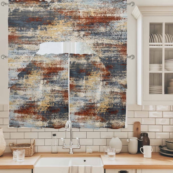 Brown Beige Swag Curtains Valance and Tier Set, Gray Abstract Smoky ...