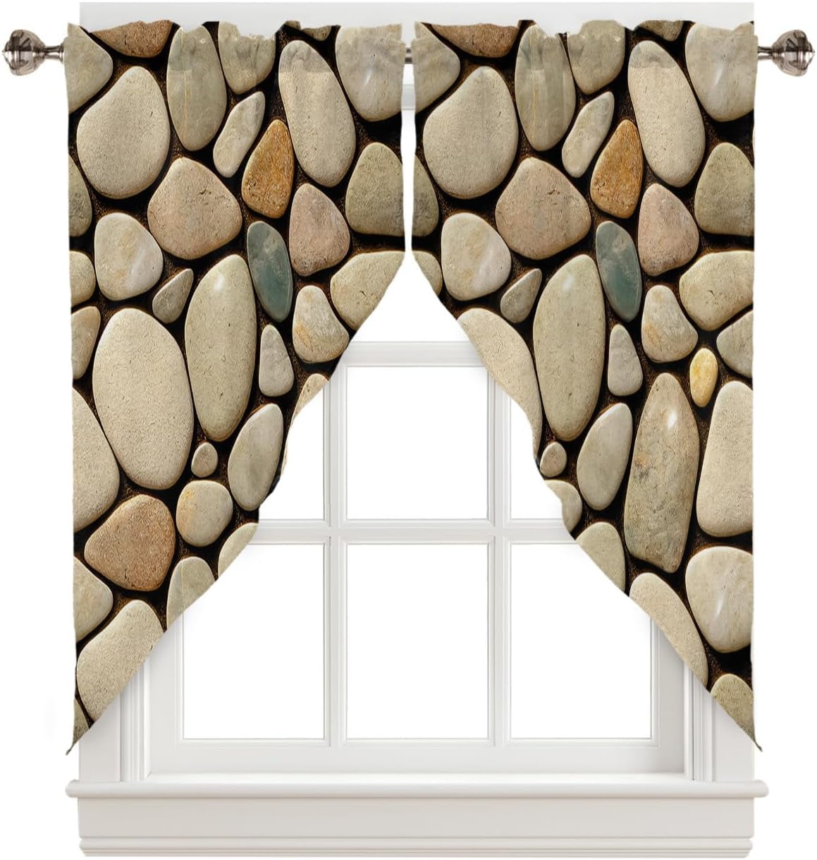 Brown Beige Swag Valances for Windows 2 Pack Kitchen Window Curtains ...