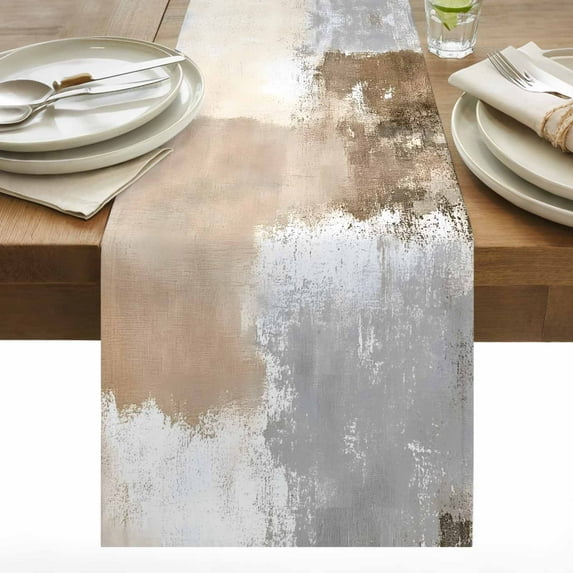 Brown Beige Table Runner 13x60 inch Graffiti Art Abstract Color Block ...
