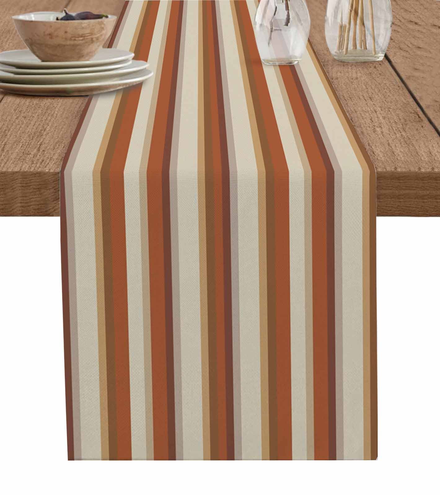 Brown Beige Table Runner 72 Inches, Country Abstract Gradient Striped ...