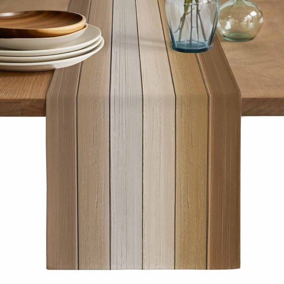 Brown Beige Table Runner, Farmhouse Vintage Gradient Wooden Grain ...