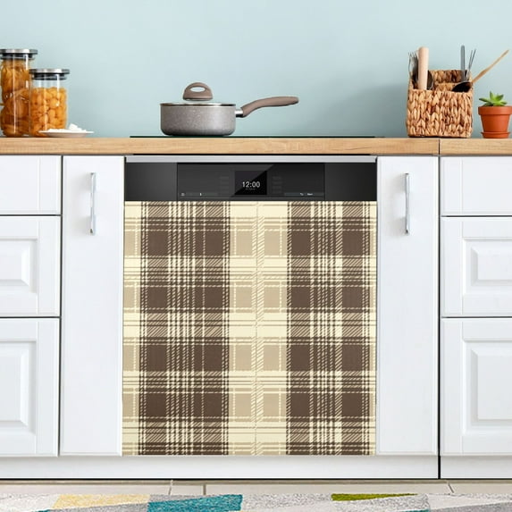 Brown Beige Tartan Plaid Dishwasher Magnet Refrigerator Magnetic Cover ...
