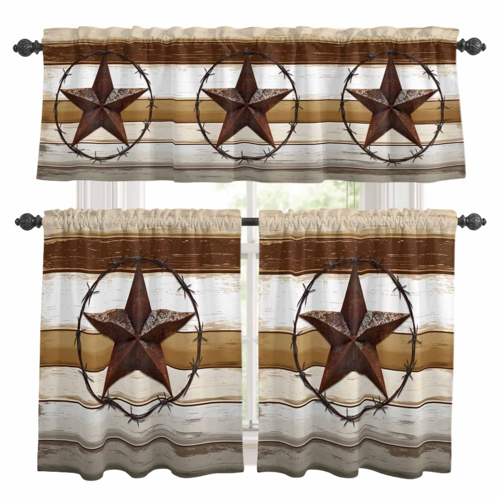 Brown Beige Texas Star Kitchen Curtains Sets for Windows 36 Inch Length ...