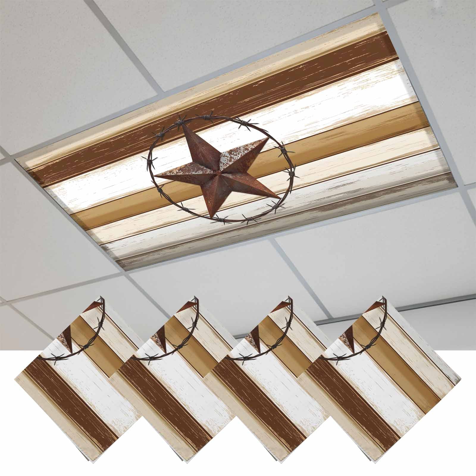 Brown Beige Texas Star Magnetic Fluorescent Light Covers for Ceiling ...