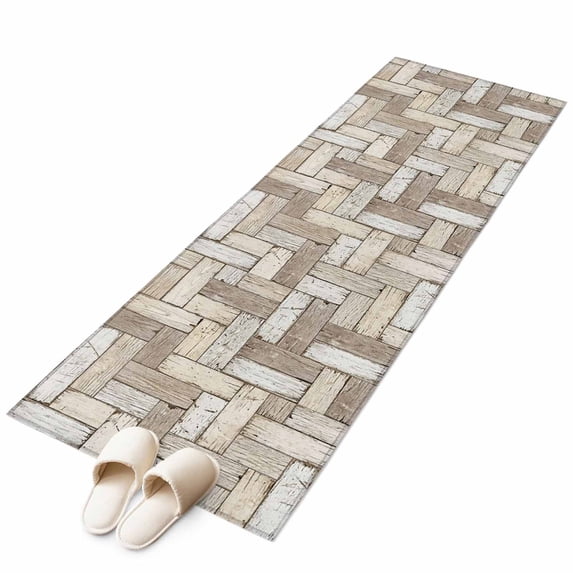 Brown Beige Wood Grain Kitchen Runner Rug 2x6 Washable Runners for ...