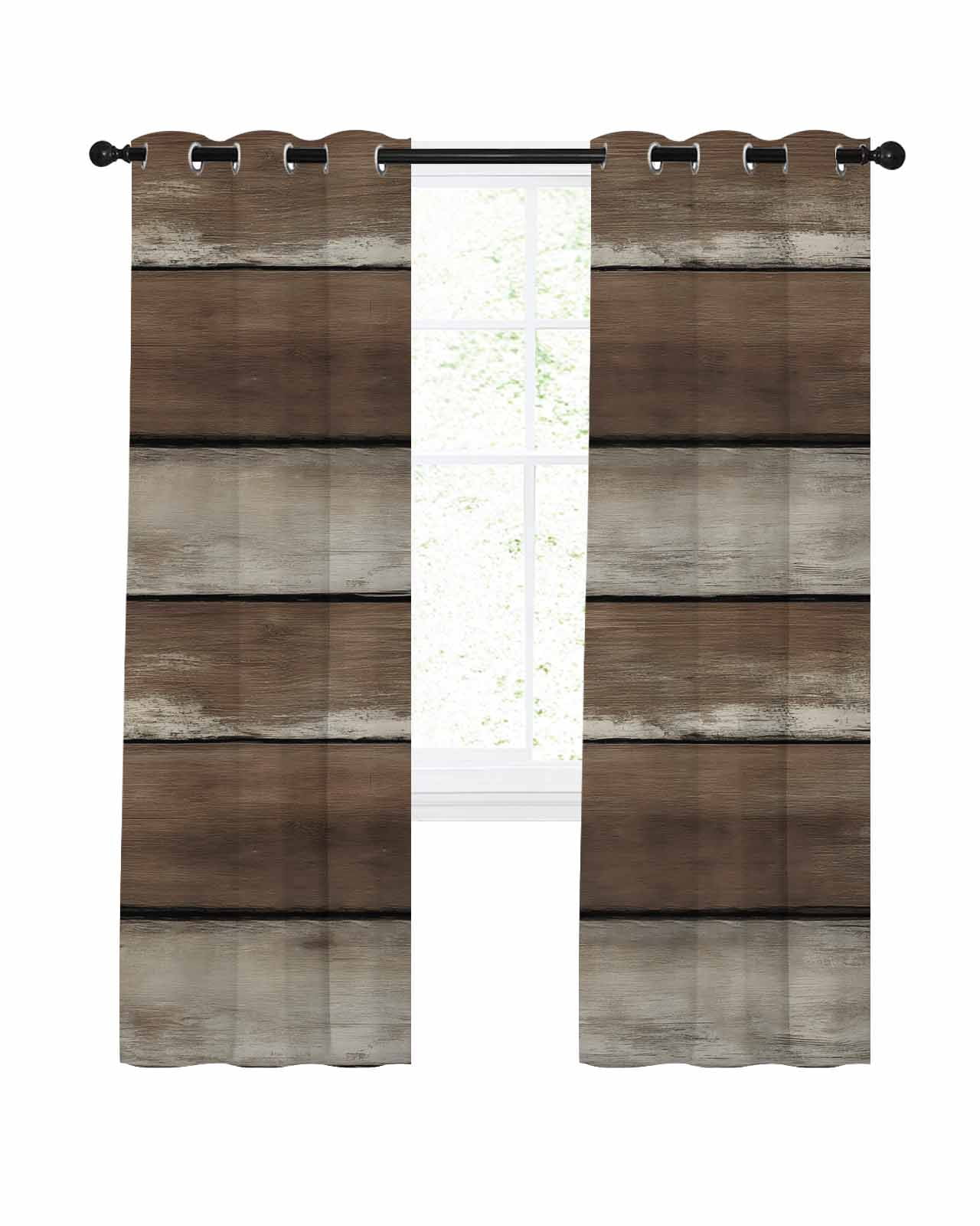 Brown Beige Wooden Blackout Curtains, Light Blocking Print Window ...