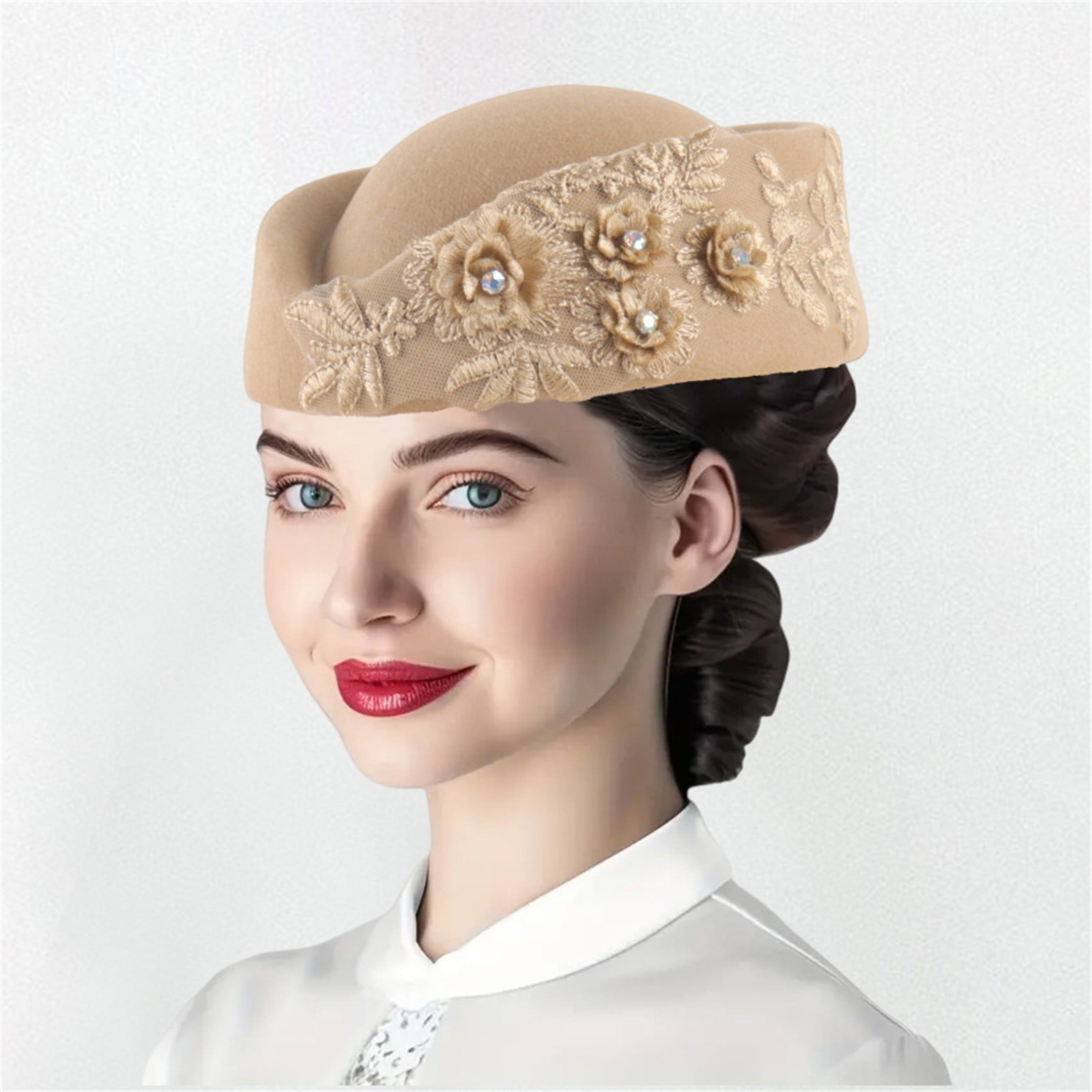 Brown Berets for Women Men Church Hats Flower Applique Pillbox Hats ...