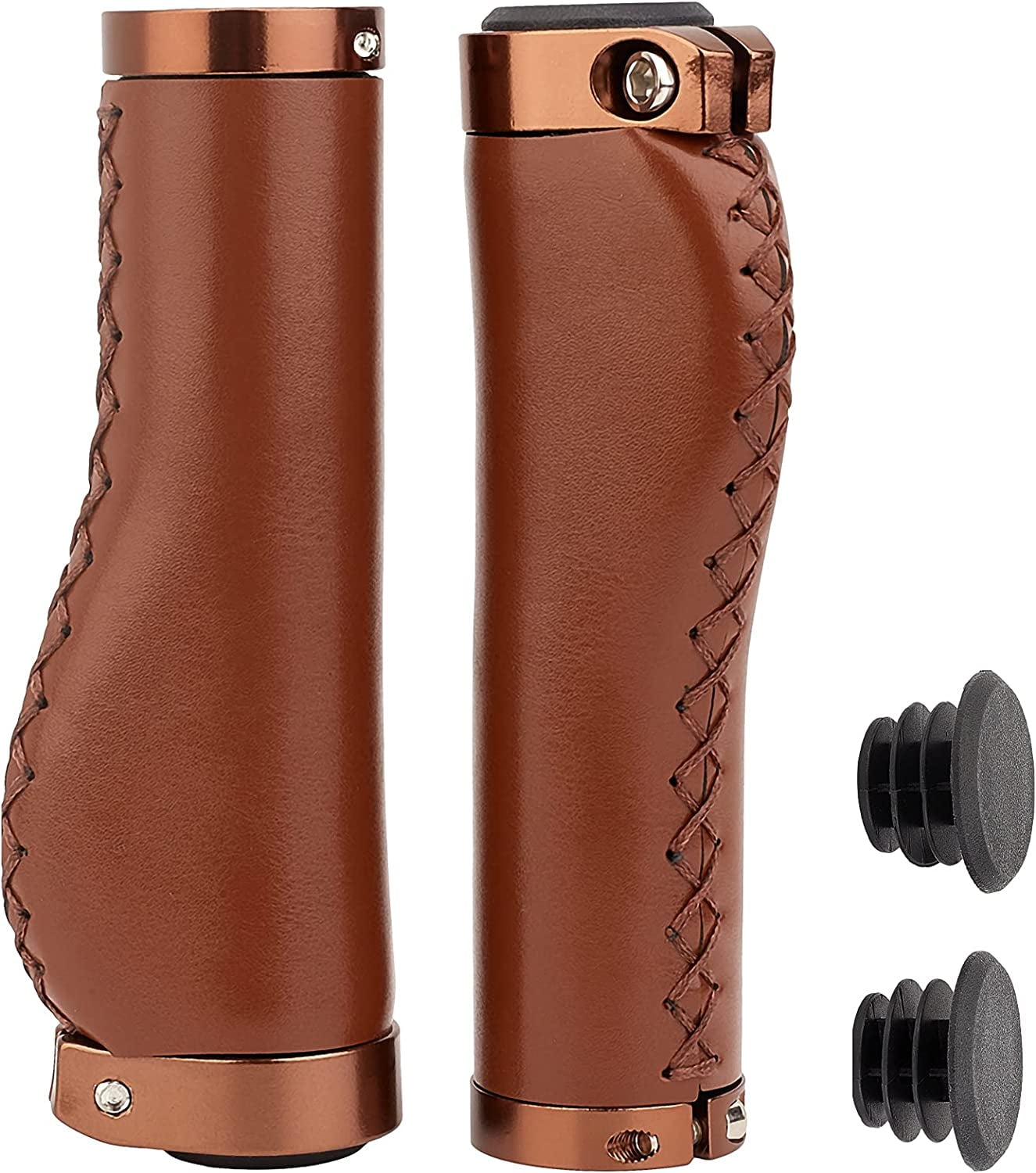 Brown Bike Grips Leather Handlebar Bike Bicycle Ergonomic Design Non ...