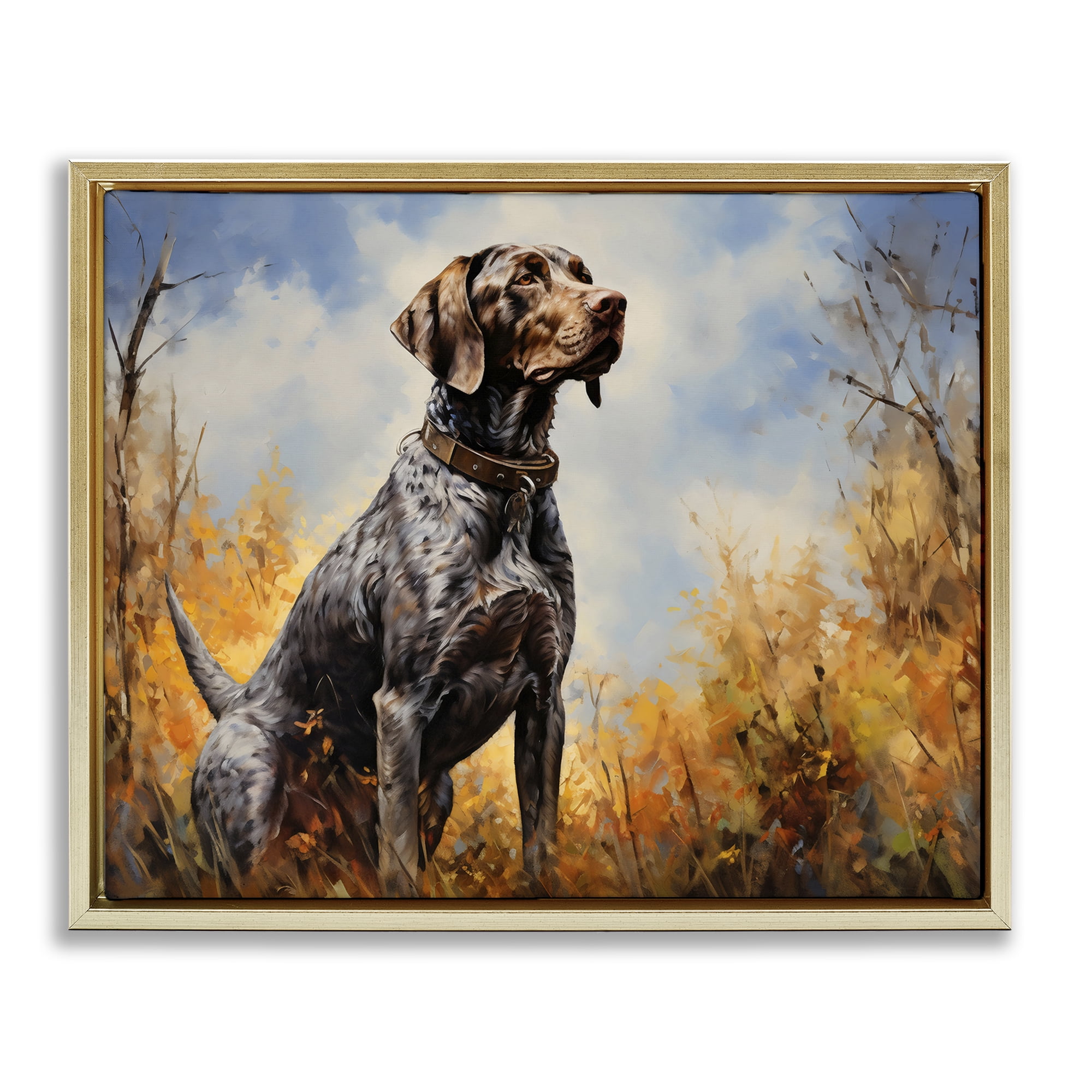Stupell Industries Brown Bird Hunting Dog Gold Framed Floater Canvas ...