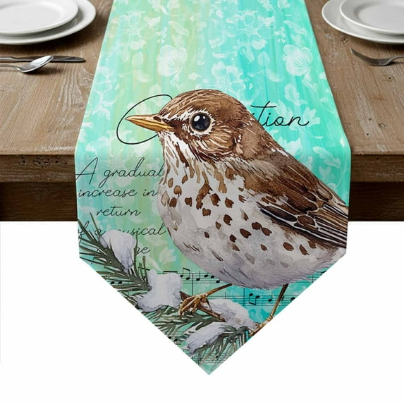 Brown Bird Table Runner Linen Burlap Table Runner 90 Inches Long Music ...