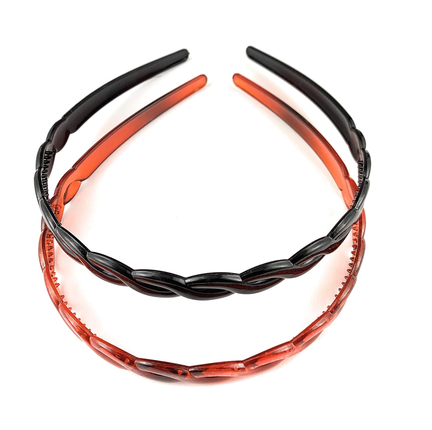 Brown Black 2 headband set plastic thin skinny narrow grip teeth braid ...
