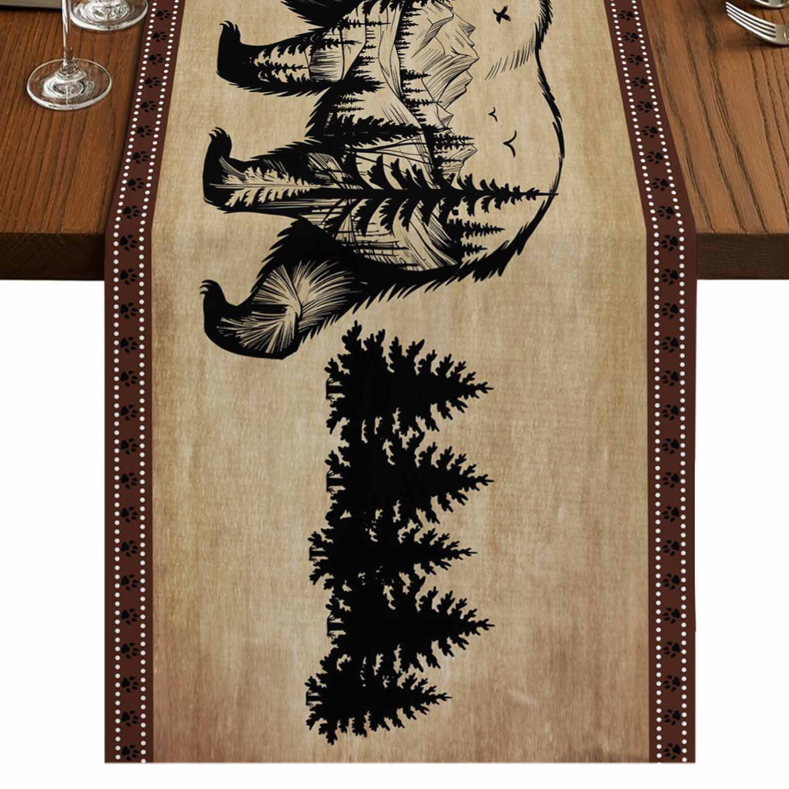 Brown Black Bear Table Runner 72 Inches Long, Farmhouse Cabin Forest ...