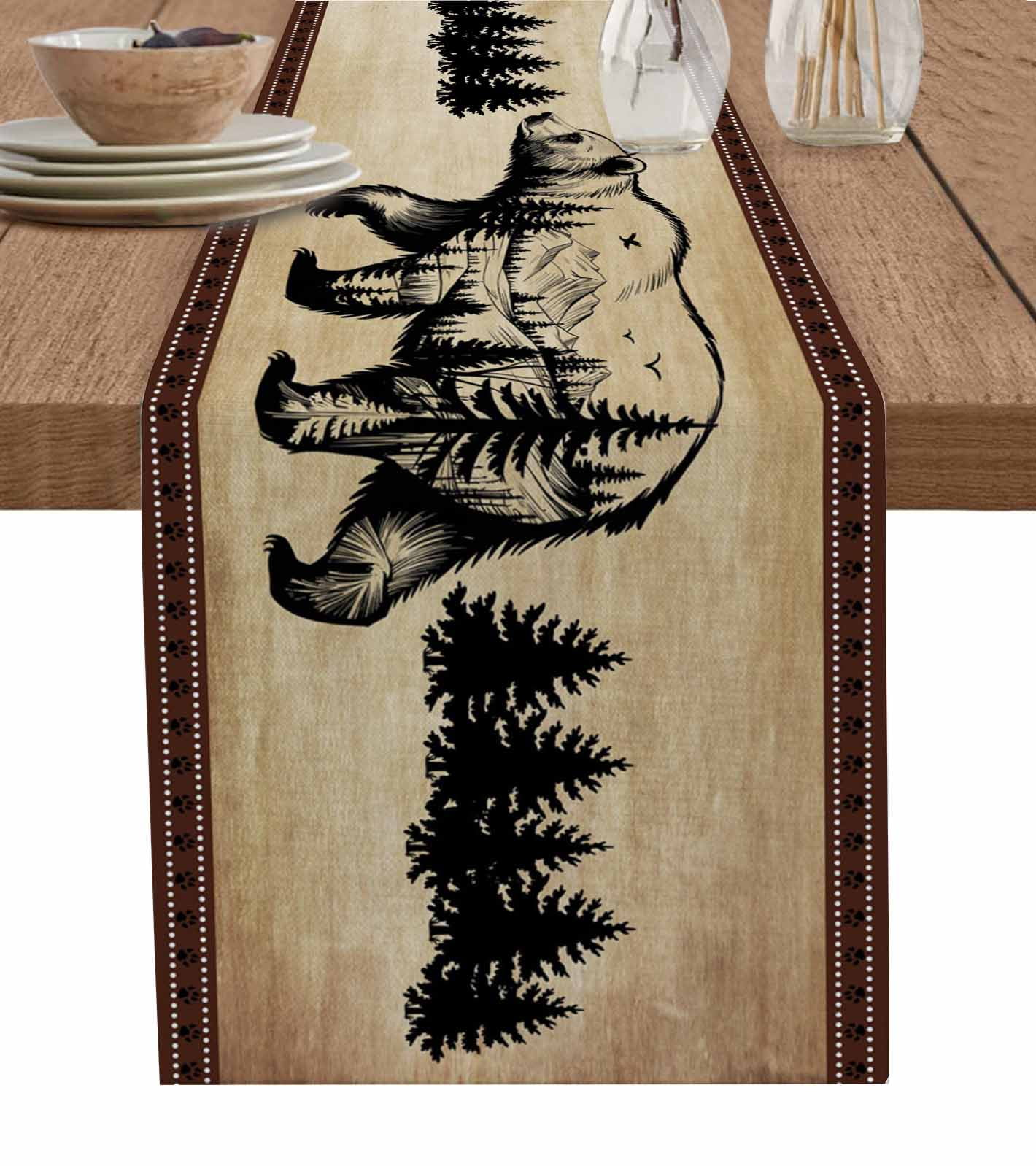 Brown Black Bear Table Runner Farmhouse Cabin Forest Vintage ...