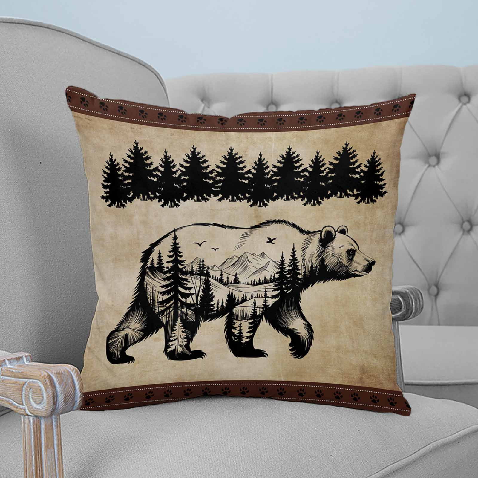 Brown Black Bear Throw Pillow Covers, Soft Pillowcases with Invisible ...